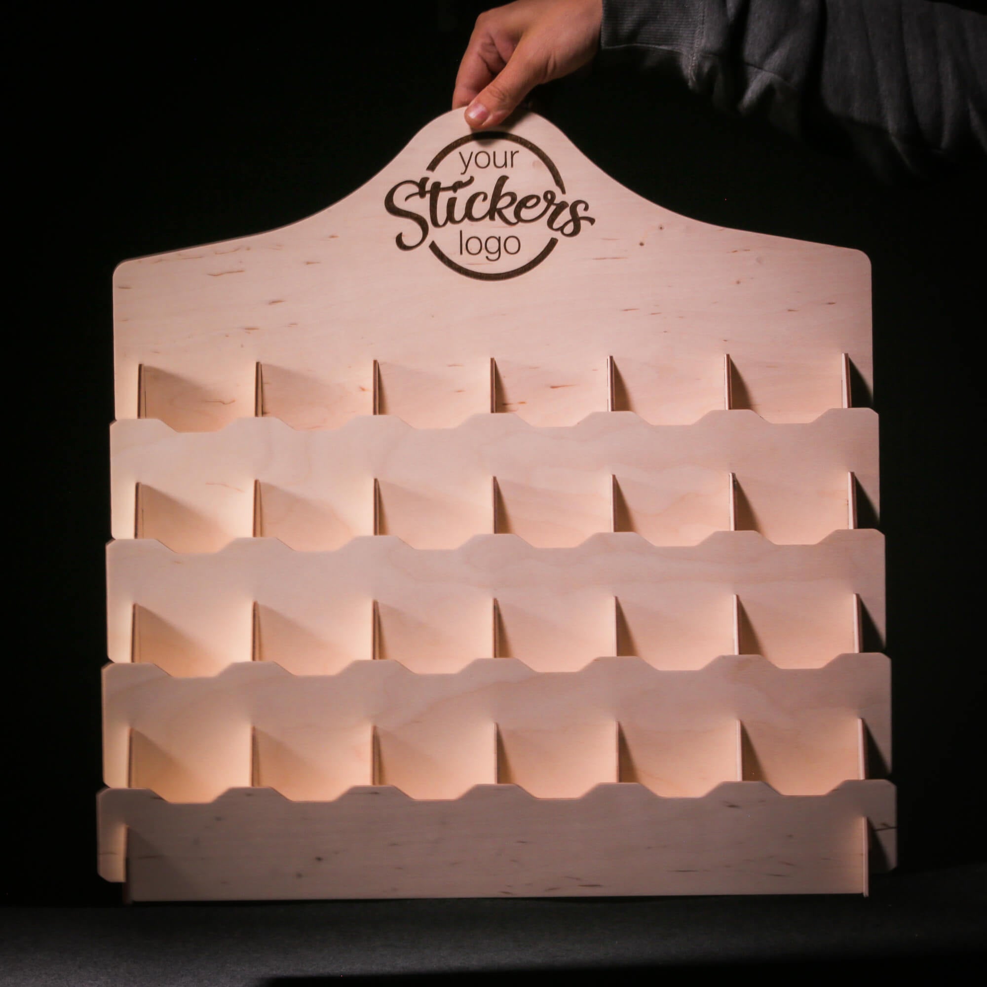 4-Tier Wooden Sticker Display Stand – Portable & Easy Assembly ...